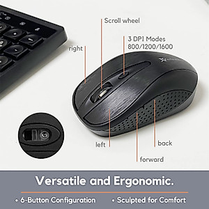 X9 2.4G Wireless Keyboard and Mouse Combo - 3 Basic Essentials for Office or Home - 105 Key Full Size Keyboard & Mouse with Mouse Pad - USB Cordless Keyboard for Laptop, Computer, PC & Chrome (Black)