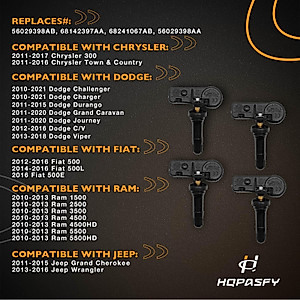 HQPASFY Tire Pressure Sensor 433MHz TPMS 4PCS Compatible with Dodge Charger Challenger Ram Chrysler 300 & More Replaces# 56029398AB