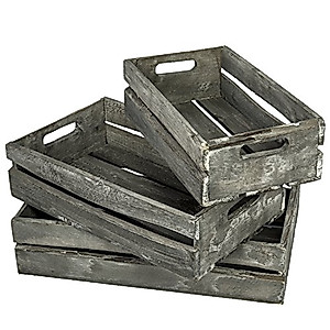 MyGift Vintage Gray Wood Decorative Storage Box with Handles, Country Rustic Nesting Open Top Bin, Set of 3