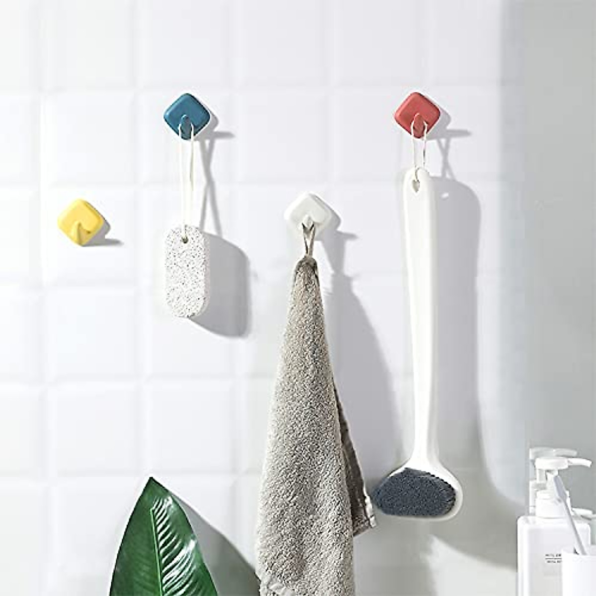 NovaHome Adhesive Wall Hooks for Hanging Decorative Plastic Hooks Heavy Duty (11 lbs/5kg) Towel Hooks Coat Hooks for Wall Key Hook Hanging for Kitchen Shower Door Home Improvement 4 Pack