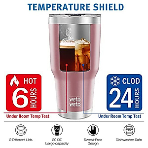 WETOWETO 30 oz Tumbler Stainless Steel Vacuum Insulated Coffee Ice Cup Double Wall Vacuum Coffee Cup Thermal Cups for Hot and Cold drinks, Suitable for Beach, Travel, Party, Office (Rose Gold, 1 Pack)