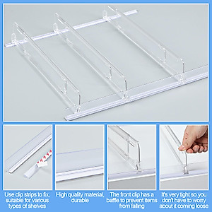 50 Pcs Adjustable Gondola Shelf Dividers Drawer Dividers with Front Fence Acrylic Retracting Item Organizer for Shelves Extendable Retail Shelf Divider with Fixed Clips for Store Library, 14" to 24" D