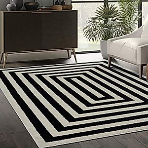 Abani Contemporary Black & Ivory 7'9" x 10'2" Area Rug, Contrasting Geometric Modern Stripe Symmetrical Living Room Carpet Rugs
