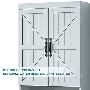 SRIWATANA Bathroom Storage Wall Cabinet Over The Toilet with Adjustable Shelf, Space Saver 2-Door Medicine Cabinet with Metal Bar, Gray