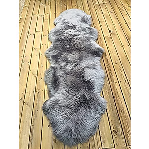 Starose New Zealand Double Pelts Sheepskin Rug Light Gray Floor Area Rug Lambskin Runner 78"x28"