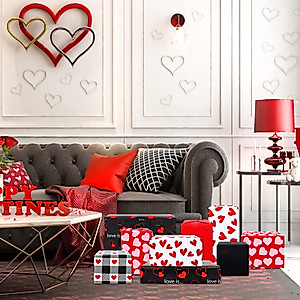 Whaline 90 Sheets Valentine's Day Tissue Paper Plaid Heart Love Prints Gift Wrapping Paper Red Black Decorative Art Paper for Wedding Anniversary Birthday DIY Crafts Gifts Decor Supplies, 6 Design