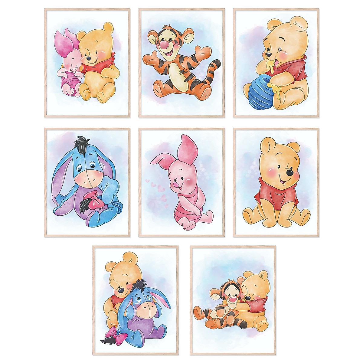 BigWig Prints Winnie the Pooh Nursery Decor - Winnie the Pooh Wall Art, Baby Nursery Wall Decor, Childrens Poster Prints for Classroom, Piglet Tigger Rabbit Eeyore Gifts - Unframed Set of 8 (8x10)