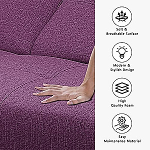 DKLGG Futon Sofa Bed Convertible Sofa Couch, Modern Loveseat Sleeper Futon Couch with 2 Cup Holders, Convertible Folding Sofa Bed Small Couch for Living Room, Bedroom, Apartment or Dorm(Purple)