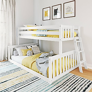 Max & Lily Twin Over Full Low Bunk with Angled Ladder on End, White
