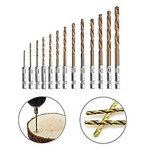 JUN-STORE SENMIAO-TH 13pcs/Set Titanium Drill Bit Set 1/4 Inch Hex Shank Twist Bit Multifunction Tools Electric Screwdriver Drill Wind Bit 13pcs