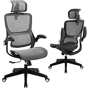 X XISHE Office Chair, Ergonomic Mesh Office Chair, High Back Desk Chair - Adjustable Headrest with Flip-Up Arms, Tilt Function, Lumbar Support, and PU Wheels, Swivel Computer Task Chair