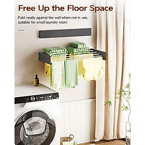 Vikaqi Clothes Drying Rack Wall Mounted, 32" Drying Rack Clothing Retractable, Laundry Drying Rack Space Saving, Collapsible Drying Racks for Laundry Folding Indoor Outdoor, 5 Rods, Black