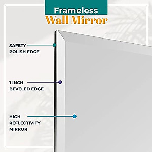 Rectangular Bathroom Wall Mirror 30" x 40" with Safety Backing | Mounted Hooks | Stylish 1" Beveled Silver Vanity Mirror by Fab Glass and Mirror