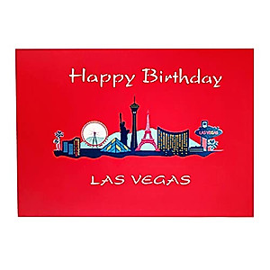 iGifts And Cards Unique Happy Birthday Red Cover Las Vegas 3D Pop Up Greeting Card - Fun, Congratulations, Celebration, Feliz Cumpleaños, Best Friend, Cute, Sin City, Famous, Unique