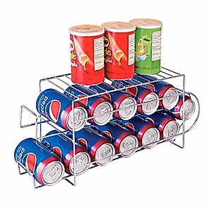 mDesign 2-Tier Metal Wire Standing Pop/Soda and Food Can Dispenser Storage Rack Organizer with Top Shelf for Kitchen Pantry, Countertop, Cabinet - Holds 12 Cans - 2 Pack - Chrome