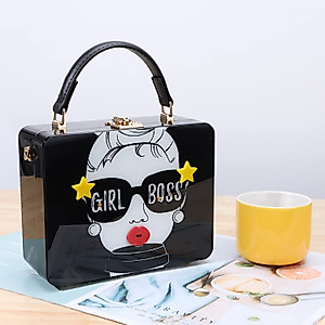 KUANG! Women Novelty Lady Face Shoulder Bags Funky Acrylic PU Leather Top Handle Satchel Handbags Box Clutch Purse for Women