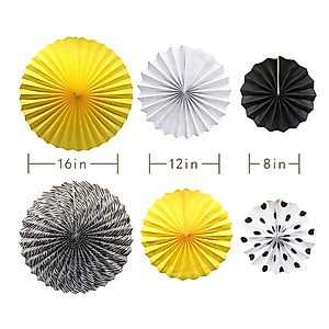 Yellow White Black Hanging Paper Party Decorations, Round Paper Fans Set Paper Pom Poms Flowers for Bee Baby Shower Decorations Batman Birthday Party