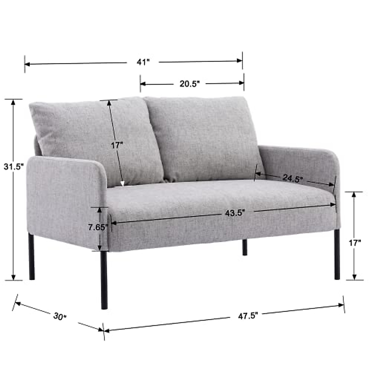 chairus Linen Loveseat Sofa Couch Modern 47.5-inch Width 2 Seater Love Seats Chair Comfy Upholstered Accent Chair for Living Room/Bedroom/Office, Grey