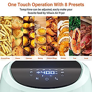 VILIWIN Air Fryer 4.5 QT Digital Air Fryer Cooker 8 Preset Menus AirFryer Hot Air Fryer with Auto Shut Off 30 Minute Timer Adjustable Temperature Control Nonstick Tray 1400W Air Fryer Blue
