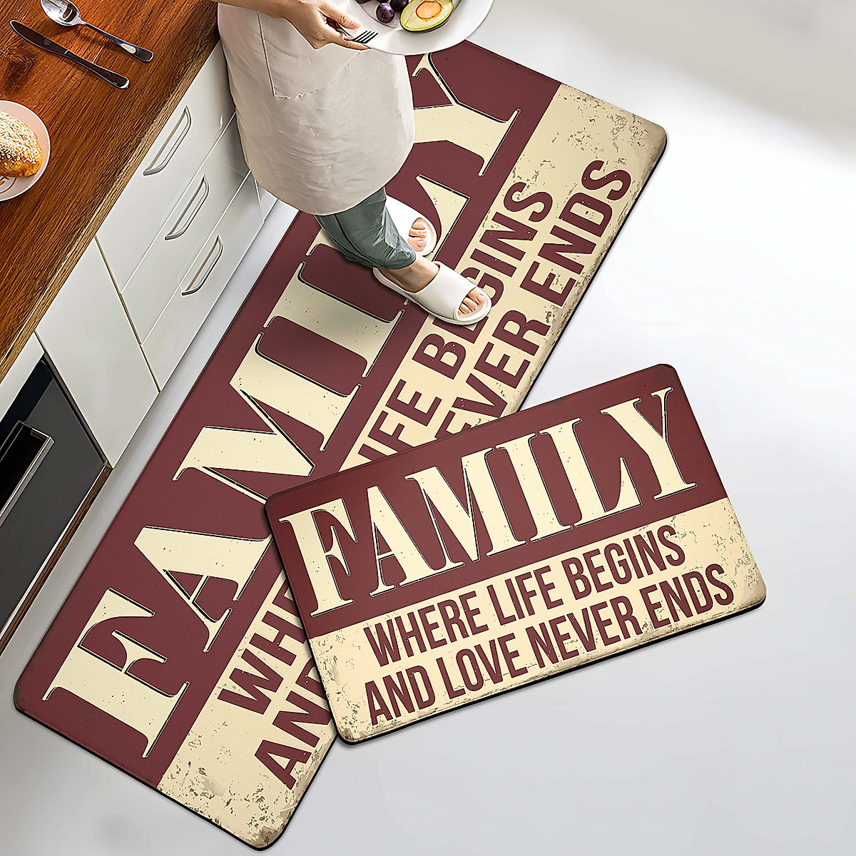 Anti Fatigue Red Kitchen Mats Sets 2 Piece Kitchen Quote Standing Rugs Farmhouse Cushioned Memory Foam Kitchen Floor Mats Non Skid Washable Kitchen Rugs for Sink Laundry Room,17.3x28+17.3x47 Inch