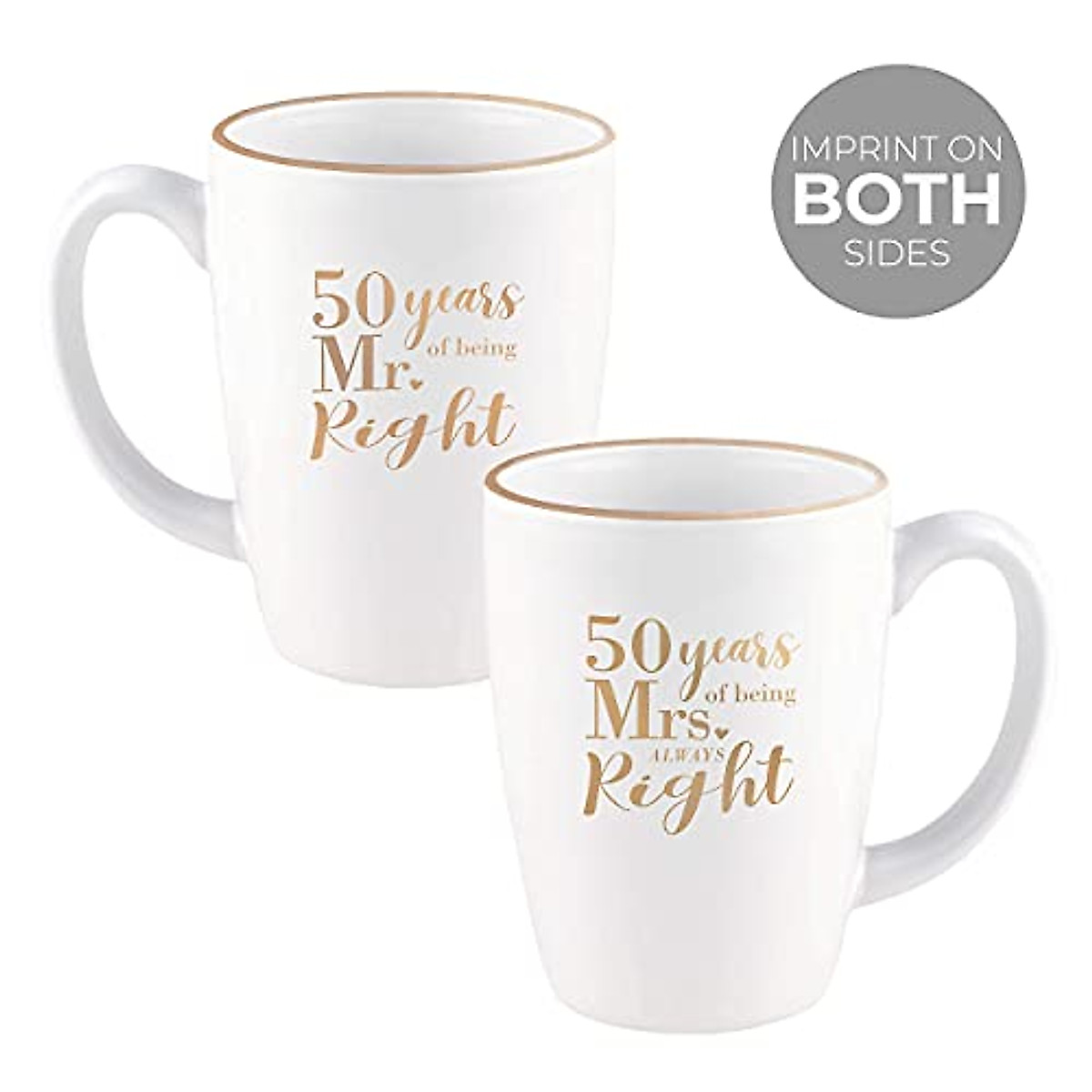 Canopy Street 50th Anniversary Mug Set / 50th Anniversary Mr. And Mrs. Always Right Coffee Mugs / 15 Ounce Anniversary Mugs/Fiftieth Anniversary Party