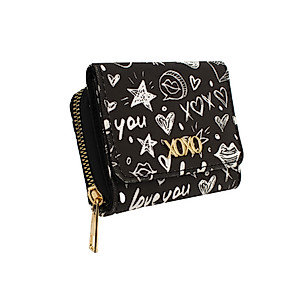 XOXO Women’s Wallet Mini White Graffeti Print Saffiano Zip Around Indexer With Chain Crossbody Strap XW321517G-42-A03 0