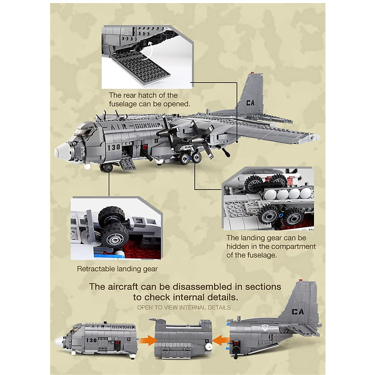 General Jim's AC-130 Gunship Building Blocks Plane Military Bricks Set - Ground-Attack Aircraft with Interactive Features | Compatibke with Cobi, Lego Sets and All Major Brands