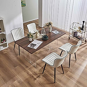 YOUNIKE Dining Chairs Set of 2 Upholstered Kitchen Dining Room Chair Mid Century Modern White PU Leather Chair with Metal Legs Wide Seat