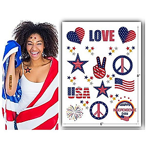 Terra Tattoos Assorted Temporary Tattoos Designs Party Favors Costumes Goody Bags Adults Kids Waterproof Temporary Tattoos (4th of July)