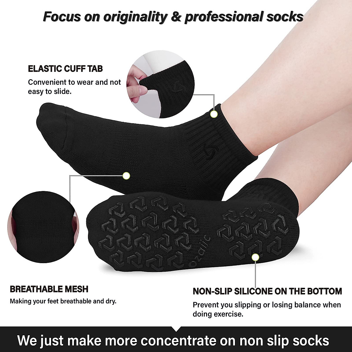 Ozaiic Non Slip Socks Grip for Yoga Home Workout Pure Barre, Pilates, Hospital, Ideal Cushion Socks for Men and Women