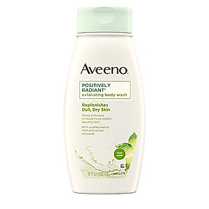Aveeno Positively Radiant Exfoliating Body Wash with MoistureRich Soy Complex Crushed Walnut Shell for Dry, Dull Skin, SoapFree, DyeFree Hypoallergenic Formula 18 fl, 54 Fl Oz, (Pack of 3)