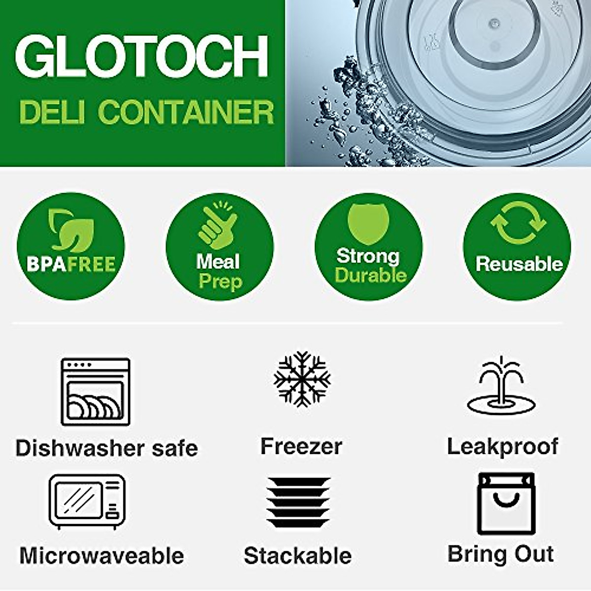Glotoch Meal Prep Container 10 Pack, Disposable Food Containers with Lids, Durable To Go Containers, Take Out Bowls for Takeout, Salad Container, Microwave Safe, BPA-Free, Stackable - 16 OZ