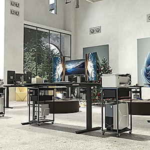 MYDENIMSKY Printer Stand, Computer Tower Stand with Drawer, Desktop Stand with Locable Wheels, Office CPU Stand, Mobile Pedestal Rolling Cabinet, Host Computer Cart Under Desk. (Black)