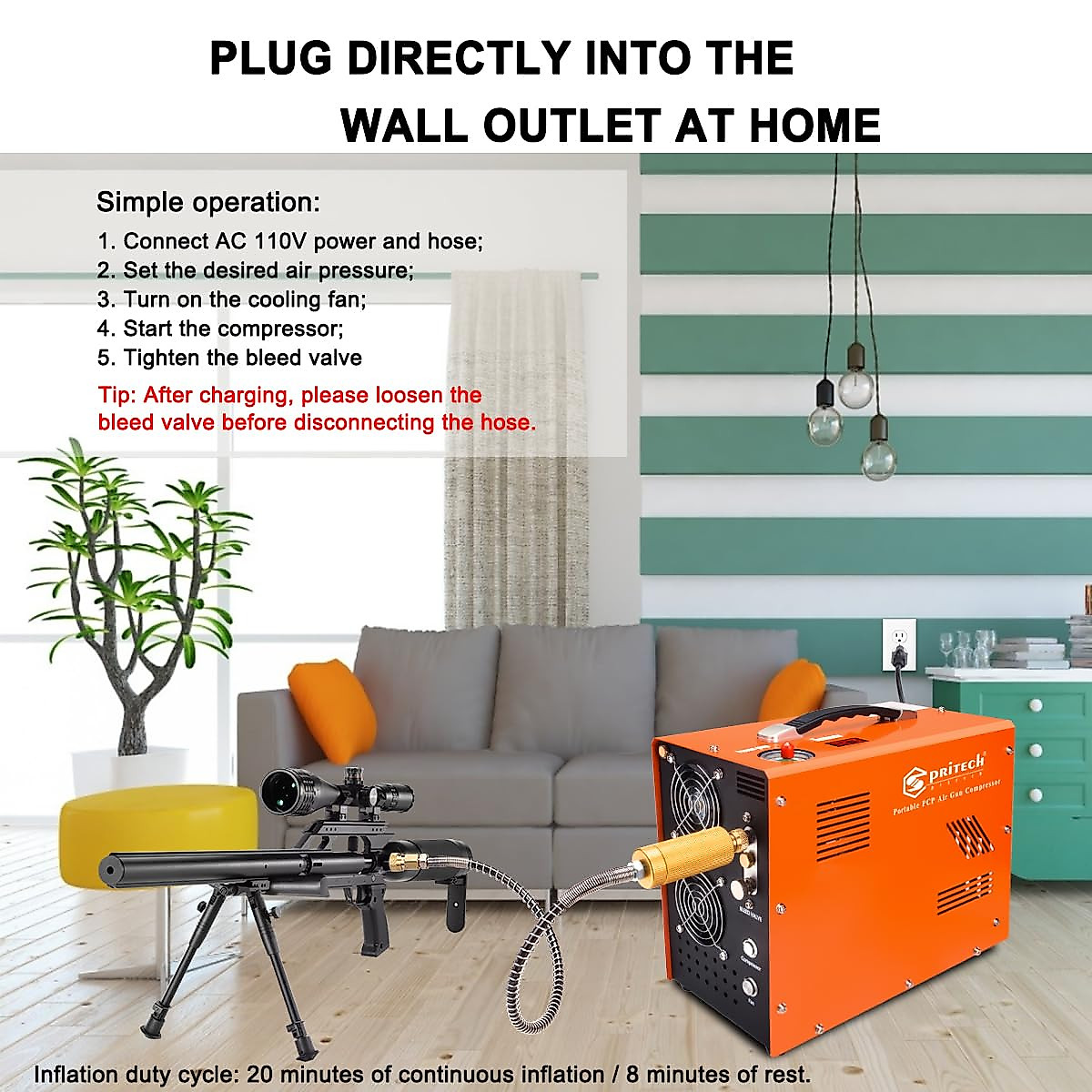 Spritech VE3 PCP Air Compressor,Auto-Stop 4500Psi/30Mpa Oil/Water-Free Air Gun and Paintball Tank Pump with Water/Oil Separator,Built-in Power Adapter(110V AC or 12V Car Battery)