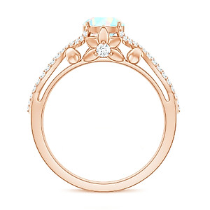 Certified Opal Diamond Solitaire Engagement Ring, Natural Round 6mm Opal Crossover Ring - With Jewelry Box, 14K Rose Gold, Size:US 9.00