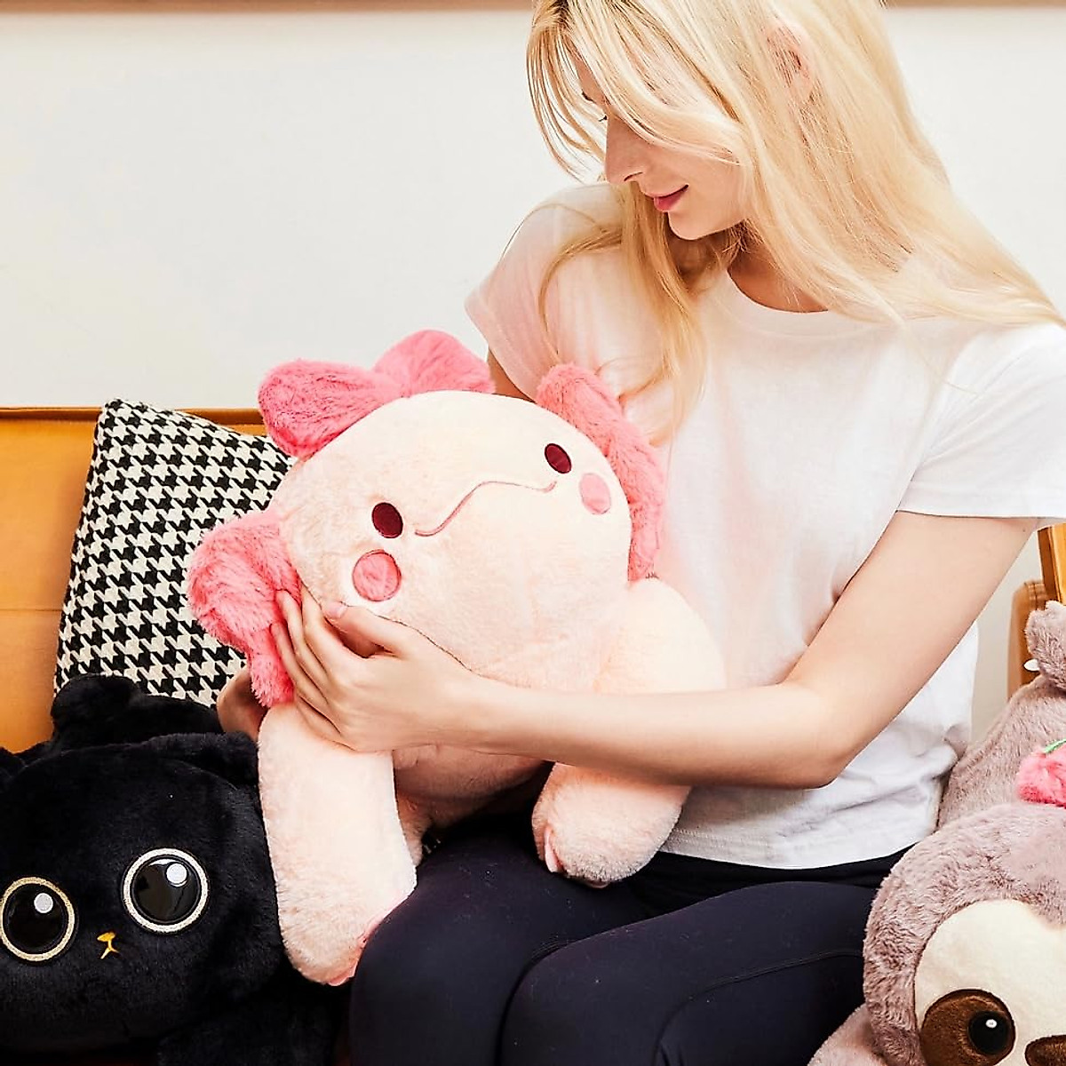 uoozii 20" | 4 Pounds Pink Axolotl Weighted Stuffed Animals with Unscented Microwave Heating Pad Inside, Cute Coolable Heatable Weighted Plush Warm Gift for Kids & Adults