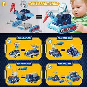 Take Apart Vehicle Magnetic Toy, 5-in-1 Tool Building Trucks Transform to Dinosaur Robot STEM Assemble Car with Storage Box, Kids Child Holiday Birthday Gift for 3 4 5 6 7 8 Year Old Boys Girls