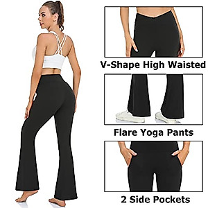NEW YOUNG Women's Flare Yoga Pants with Pockets,Crossover Flare Leggings for Women High Waisted Workout Bootcut Leggings