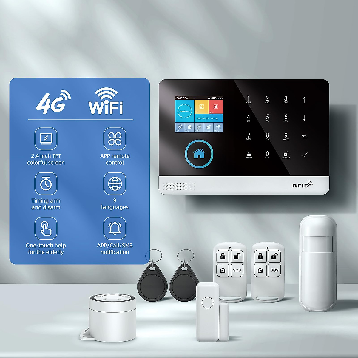 Wireless WiFi Smart Home Security DIY Alarm System with Motion Detector,Notifications with app,Door/Window Sensor, Siren,Compatible with Alexa,NO Monthly Fees