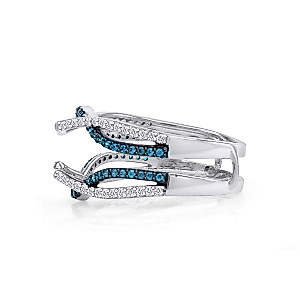 Jewel Zone US Blue White Cubic Zirconia Guard Wrap Ring in 14k White Gold Over Sterling Silver