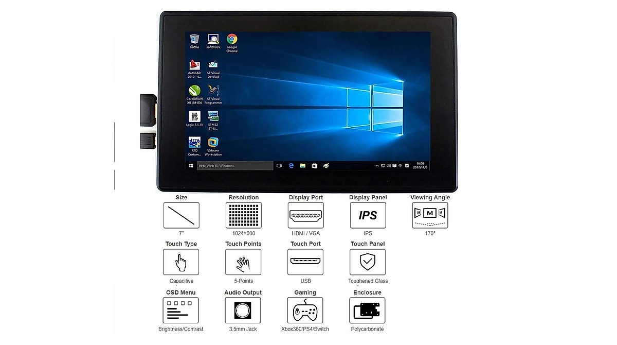 Waveshare 7-Inch HDMI LCD with Case for Raspberry Pi