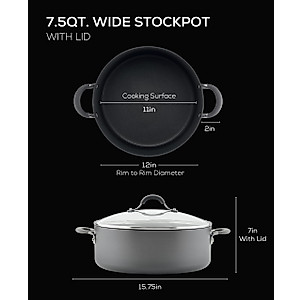 Circulon 84569 Elementum Hard Anodized Nonstick Stock Pot / Stockpot with Lid - 7.5 Quart, Gray