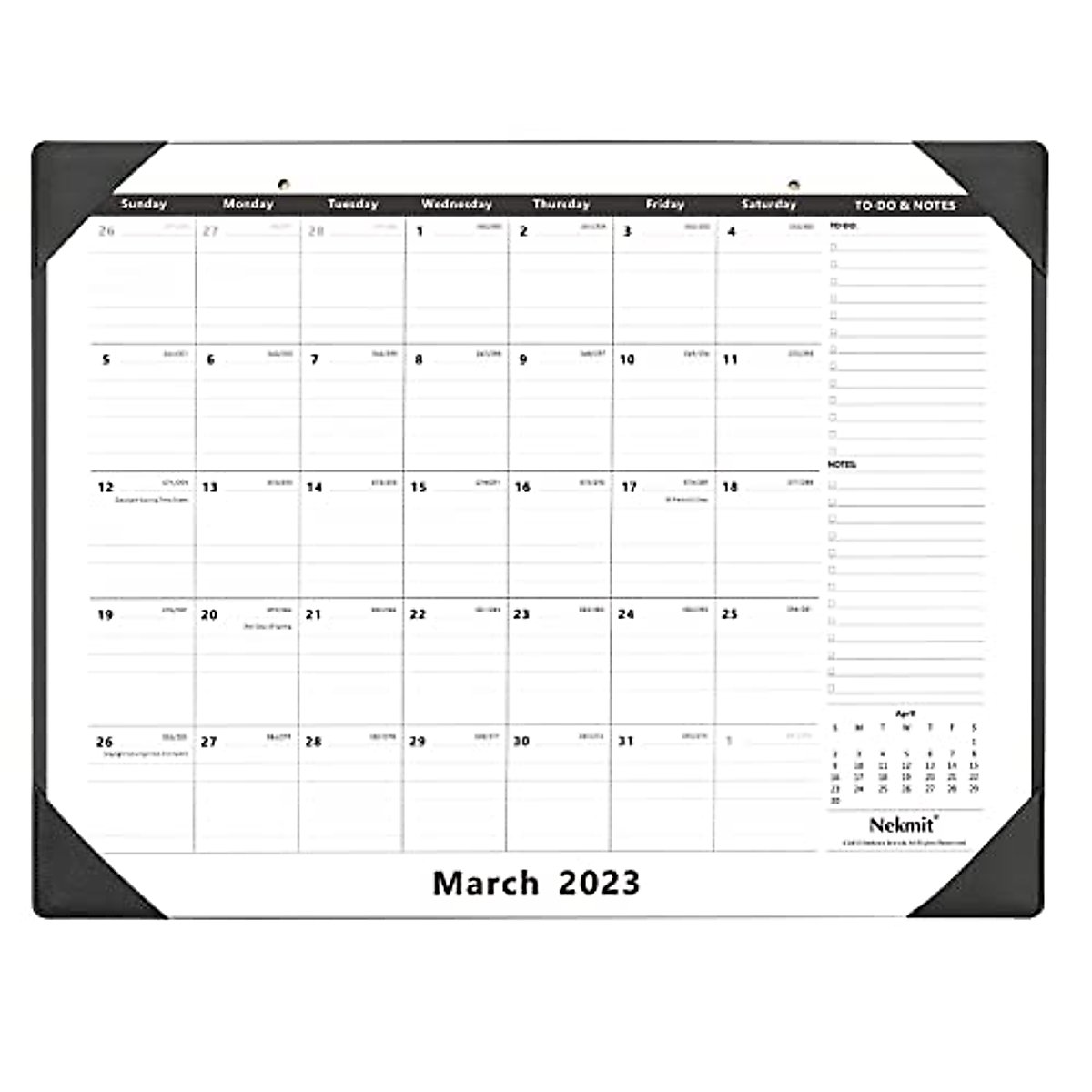 Nekmit Large Desk Calendar 2023 with Black Desk Pad, Desk Blotter Calendar 22"x17", Runs From Now - Jun 2024 with TO-DO and NOTES List