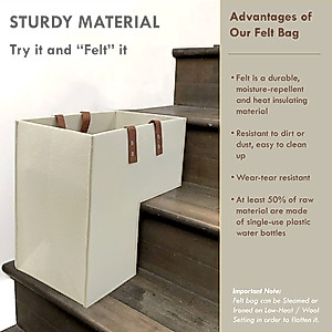 Stair Basket Leather Handles 16' ' Staircase Baskets Carpeted Wooden Stairs Made of 4mm Premium Felt Stair Organizer Laundry Basket Basket Stairs Foldable Staircase Basket, Beige (SBK01-HF-16)