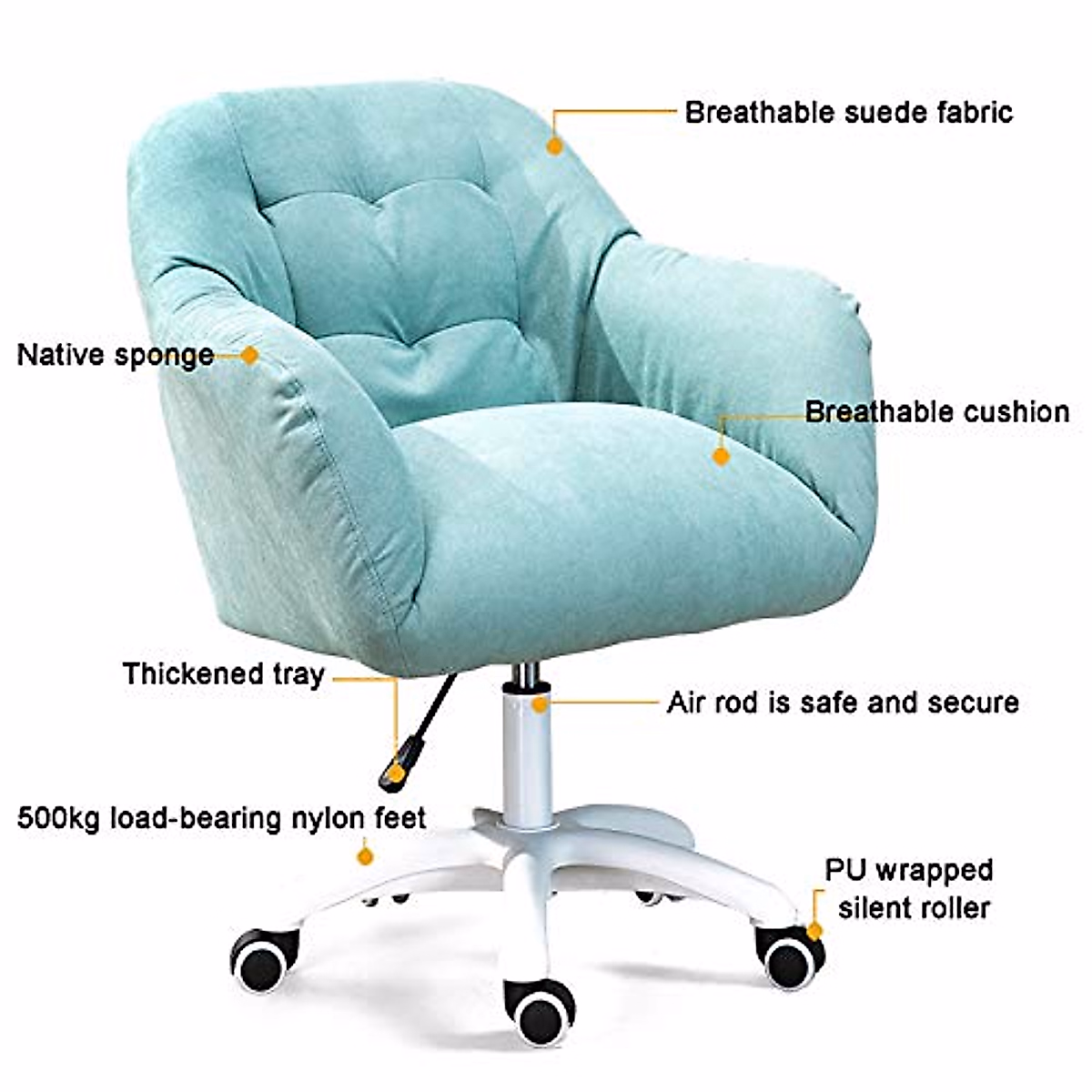 MayNuo Office Chair Gaming Chair Computer Chair Adjustable Task Computer Chair,Modern Desk Chair Mid Back Swivel Chair with Armrest,Ergonomic Executive Chair for Women Men Adults,H/Blue a/42*42*63Cm(1