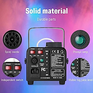 Donner Fog Machine with 13 Colors, 500W and 2000CFM Party Smoke Machine with RGB LED Light, Indicate Light Automatic Control with 2 Wireless Remote Controls for Halloween Festival Wedding