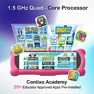 Contixo Kids Tablet, V10 7 Inch Tablet for Kids and Smart Watch Bundle, 2GB 32 GB Toddler Tablet with Bluetooth, with Smart Watch That Touch Screen, Camera, Video and Audio Recording (Pink)