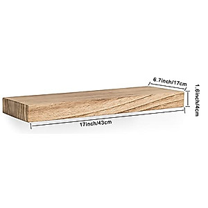 Wood Floating Shelves Wall Mounted 17 inch, 2 Tier Rustic Wooden Wall Shelves for Bathroom Living Room Bedroom Laundry Kitchen Storage Farmhouse Decor, Set of 2