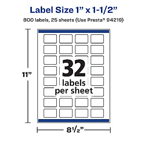 Avery Matte White Rectangle Labels with Sure Feed, 1" x 1.5", 800 Matte White Printable Labels