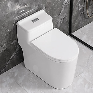 SouNor SN1080 One Piece Toilet 3-in Dual Flush 1.1/1.6 GPF Chair Right Seat Height Comfort Elongated U Shaped Bowl Soft Close UF Seat,White 12" Rough in